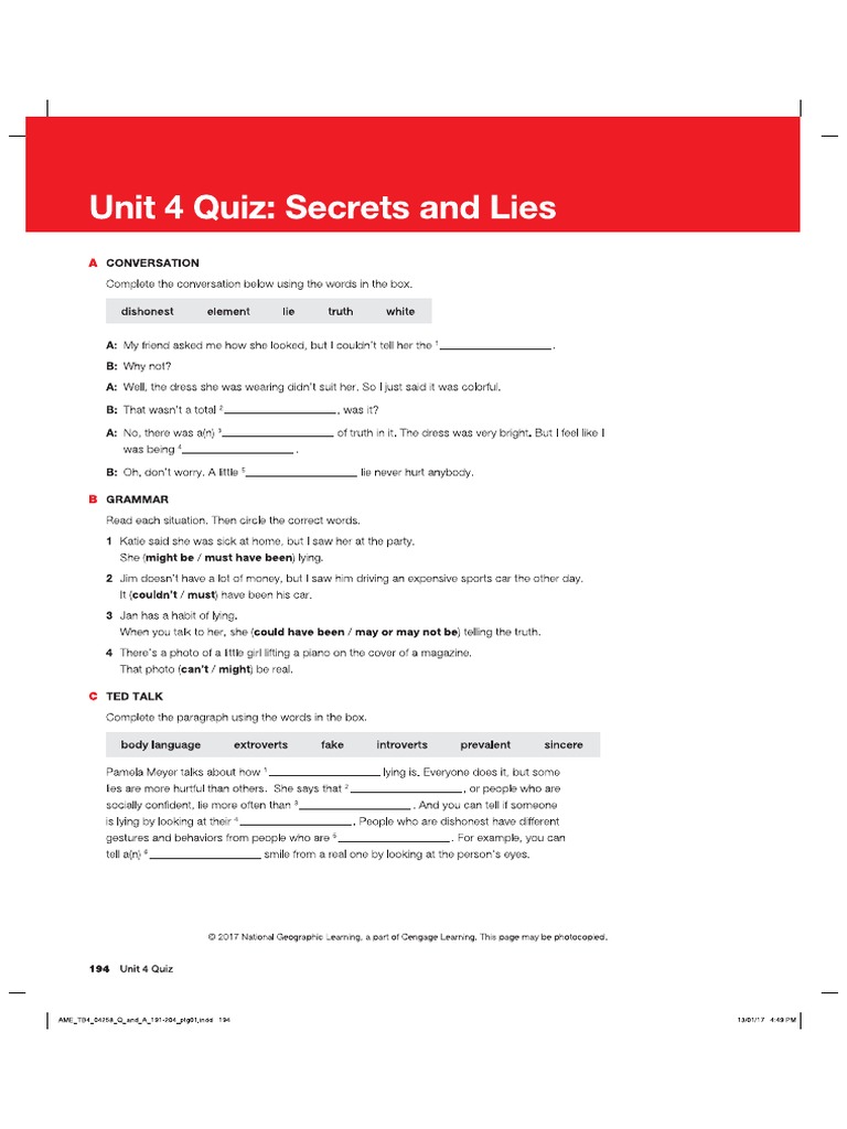 Unit 4 Quiz Secrets and Lies | PDF