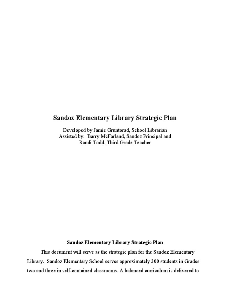 Sandoz Elementary Library Strategic Plan | PDF | School Library | Libraries