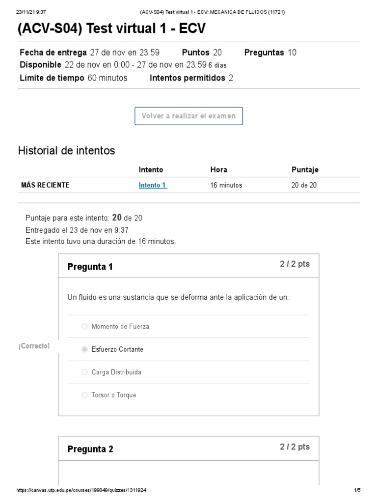 (ACV-S04) Test Virtual 1 - ECV - MECANICA DE FLUIDOS (11721) | PDF ...