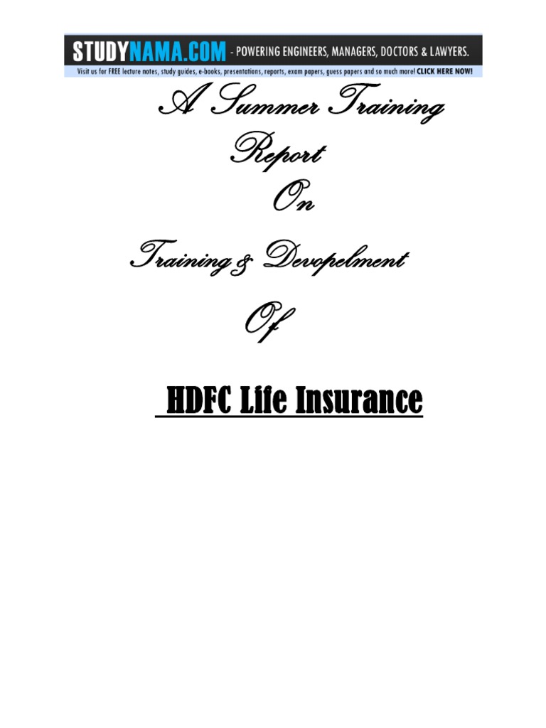 HDFC Life Insurance Employee Training Report | PDF | Learning | Employment
