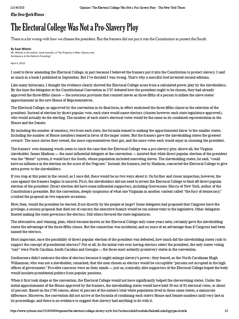Electoral College: Debunking Slavery Myth | PDF | Constitutional Law ...