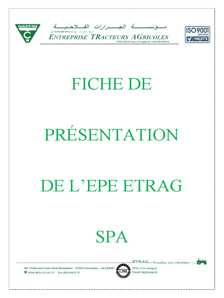 ETRAG: Expert en Fabrication de Tracteurs | PDF | Économie | Machinisme ...