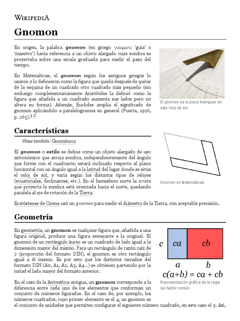 Gnomon - Wikipedia, La Enciclopedia Libre | PDF | Matemáticas | Geometría