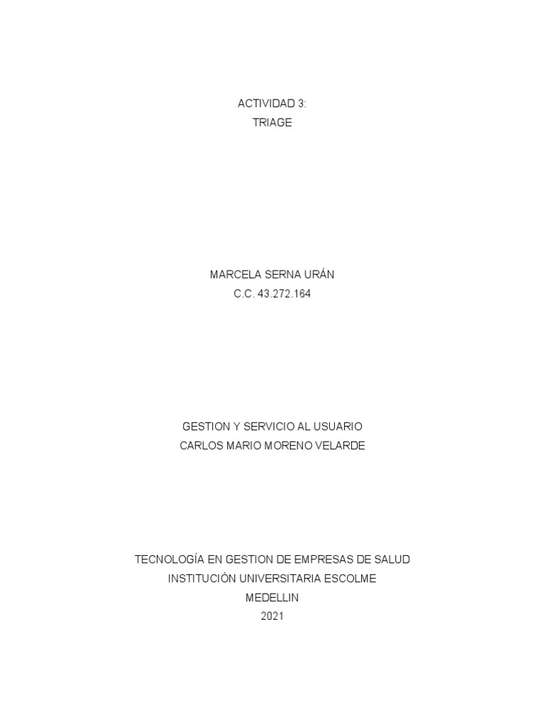 Actividad 3 Triage - Marcela Serna Uran | PDF | Medicina CLINICA ...
