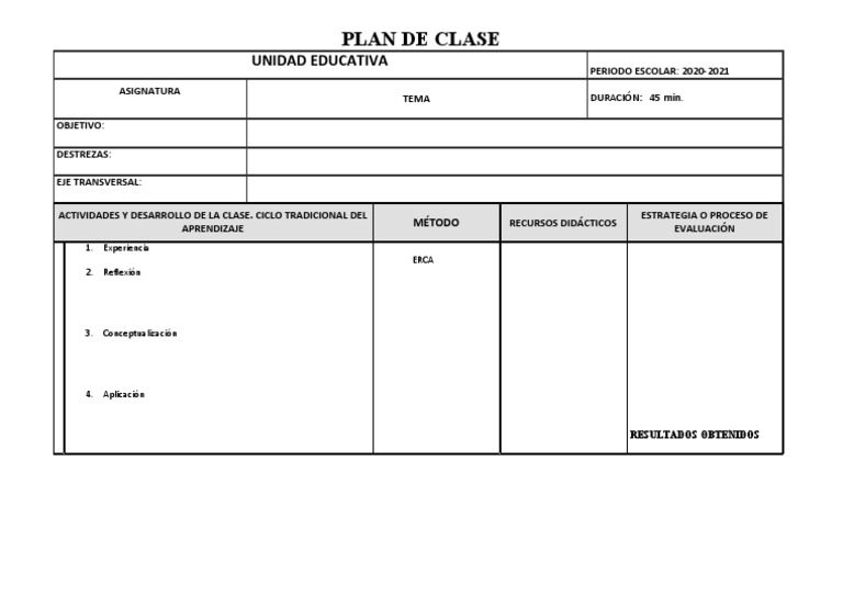 Formato Plan de Clase Método Erca | PDF