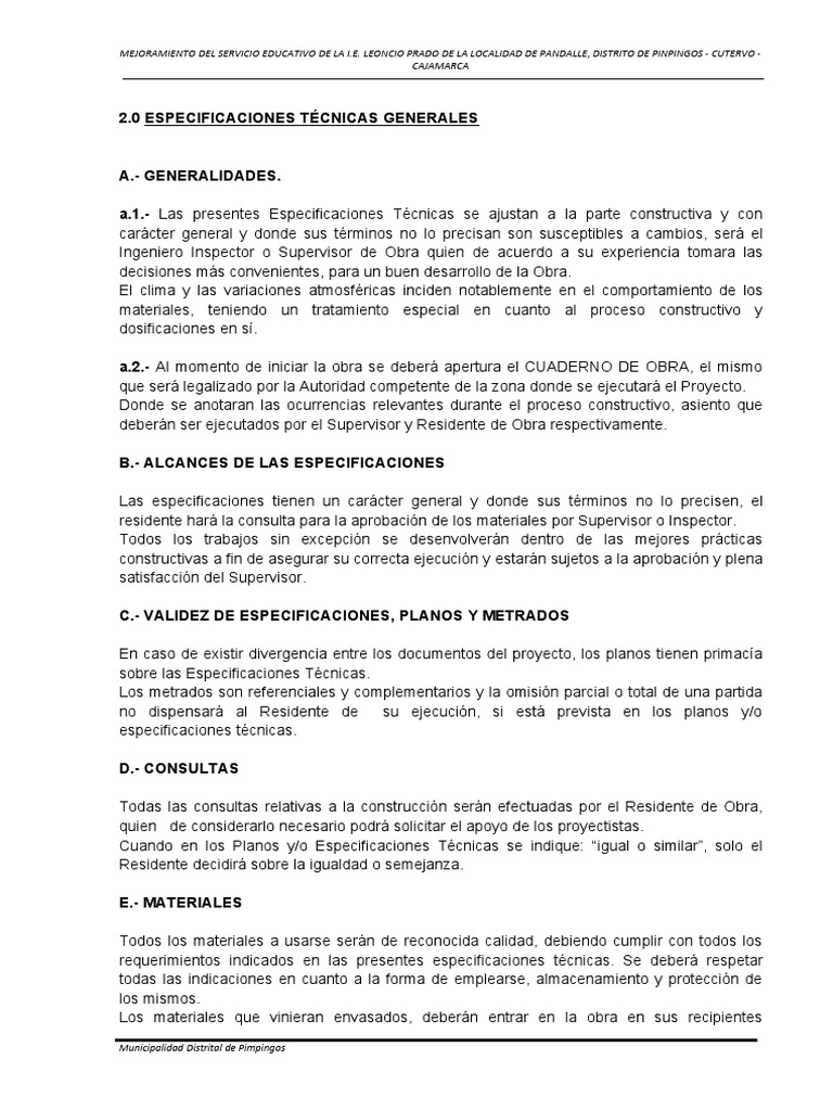 01 Espec - Tecnicas PABELLON 01 | PDF | Hormigón | Fundación (Ingeniería)