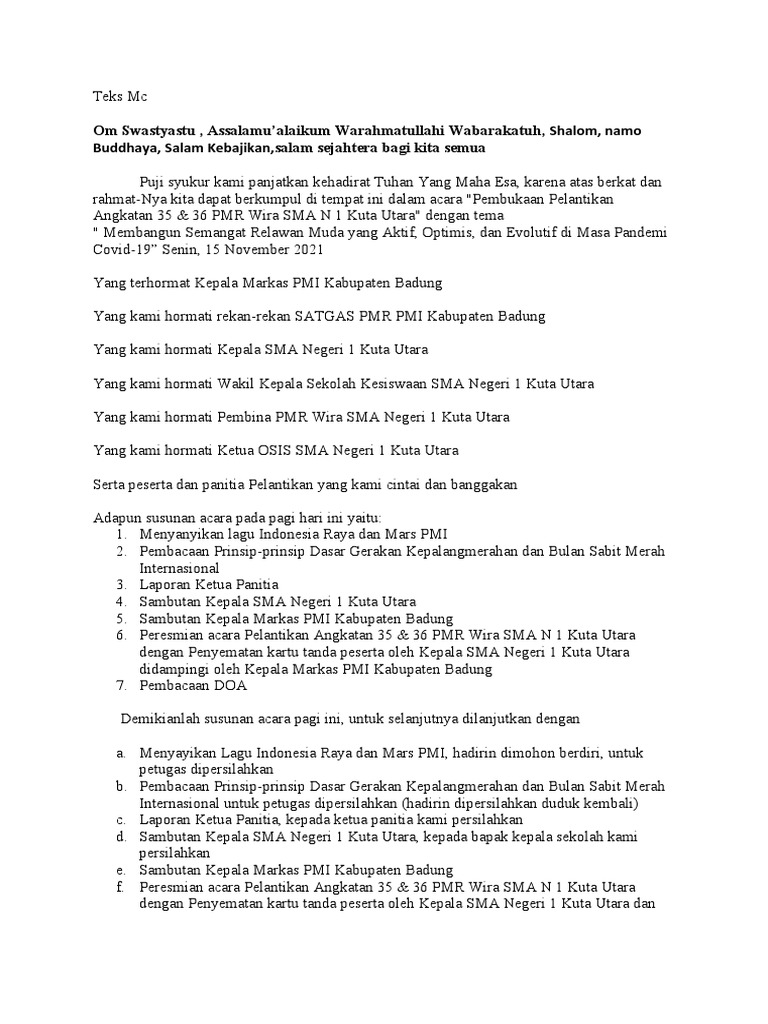 Teks MC Pembukaan NEW | PDF