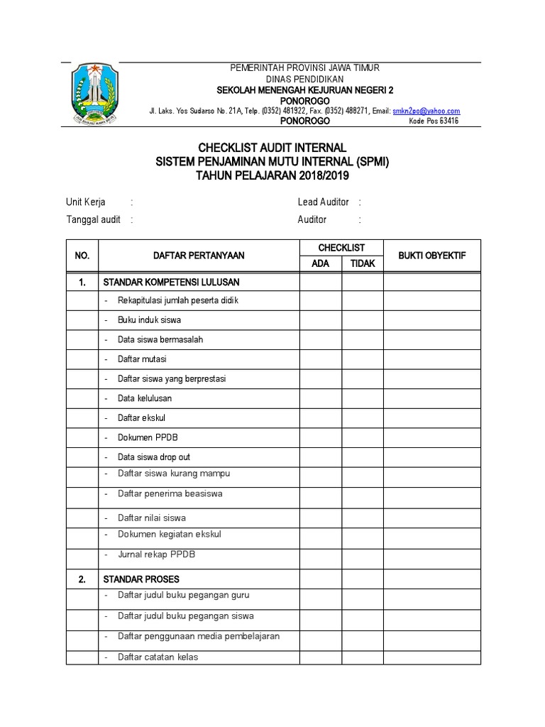 Checklist Audit SPMI | PDF