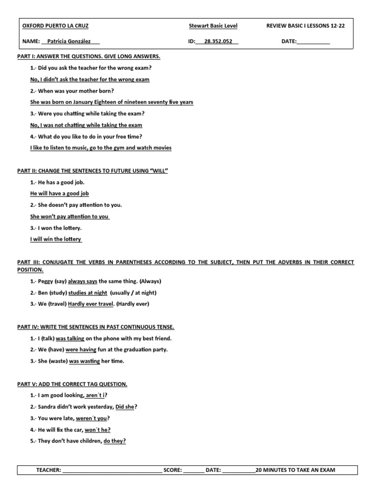 Review Basic I Lessons 12-22 Rev | PDF | Semantic Units | Language ...