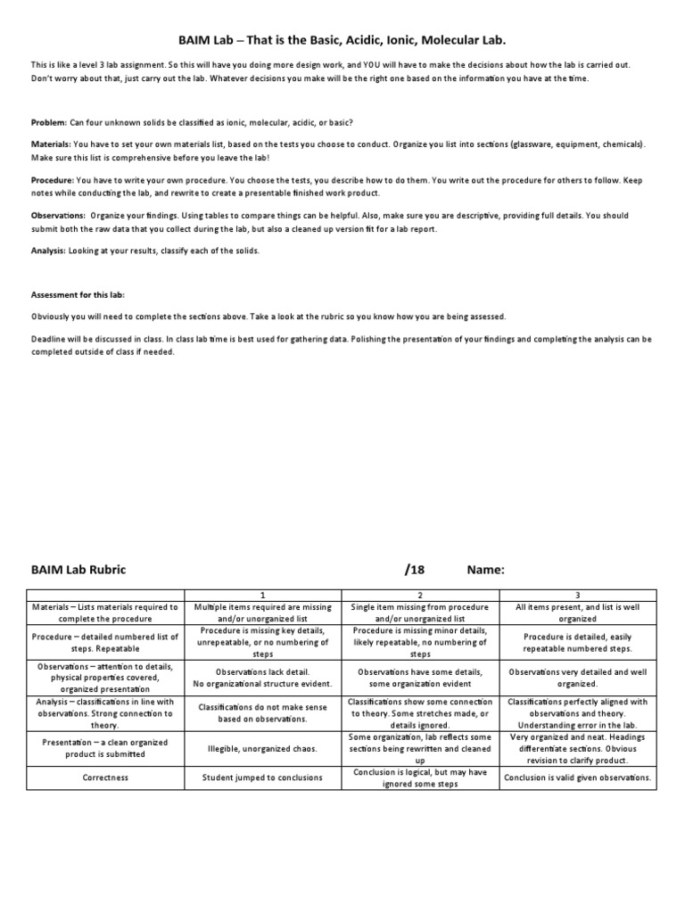 Lab 3 - Baim Lab Handout - Level 3 | PDF | Theory | Observation