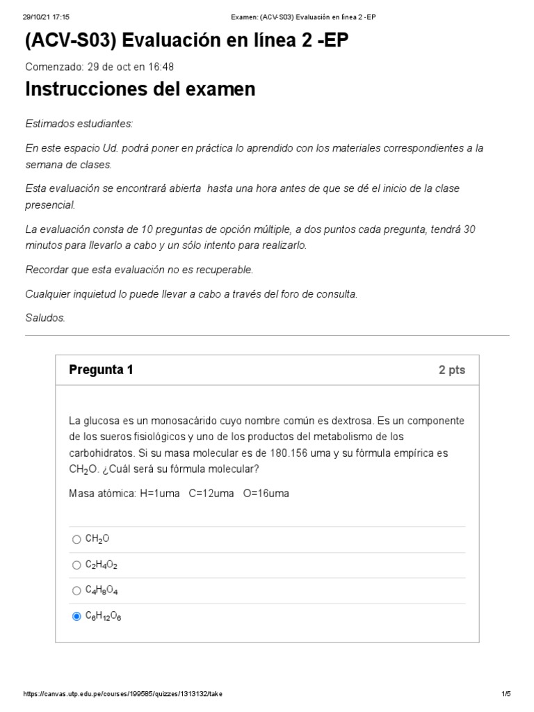 Examen - (ACV-S03) Evaluación en Línea 2 - EP | PDF | Glucosa | Combustión