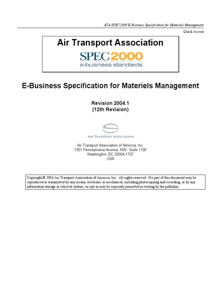 Air Transport Association: E-Business Specification For Materiels ...