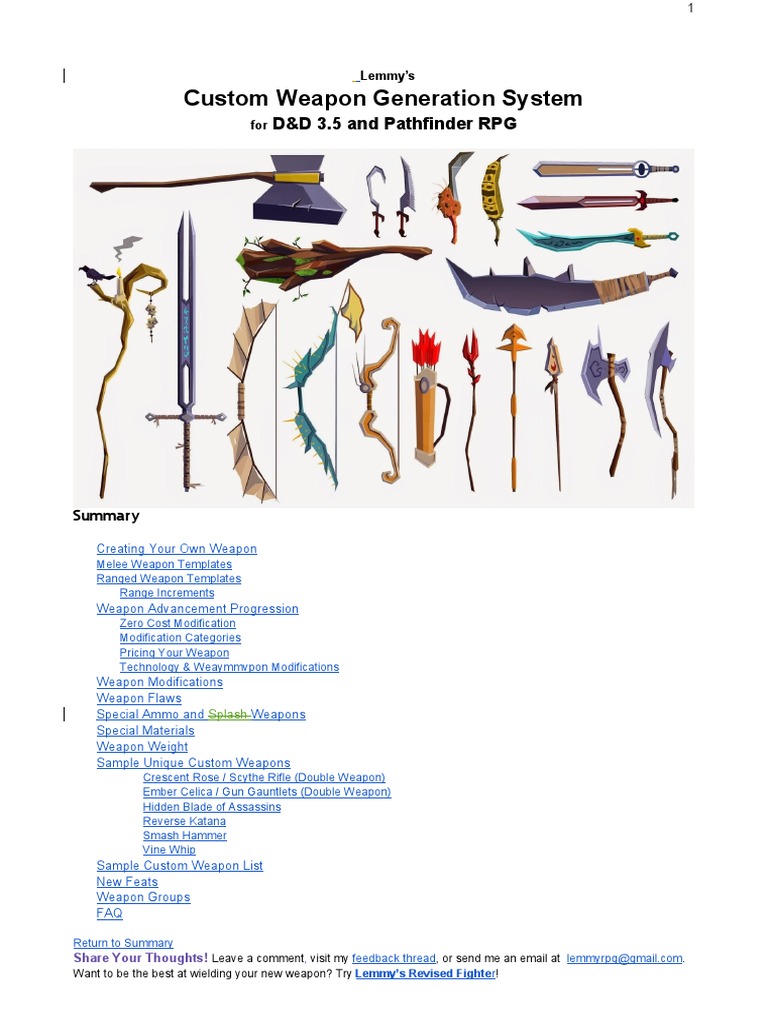 Custom Weapon Creation for D&D 3.5 & Pathfinder | PDF | Ammunition ...