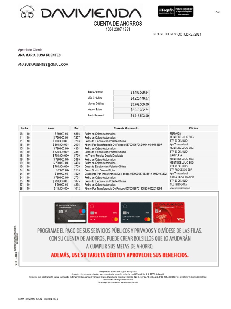 Extracto Davivienda | PDF | Servicios (economía) | Bancario