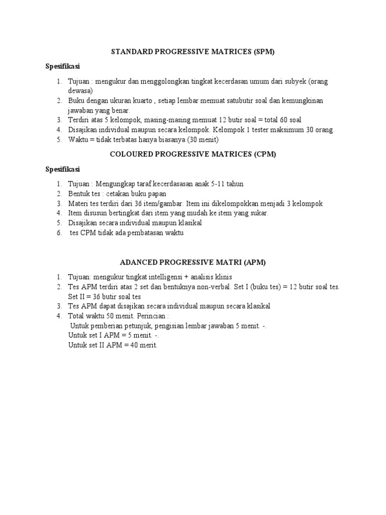 Spesifikasi Progressive Matrices | PDF | Sains & Matematika