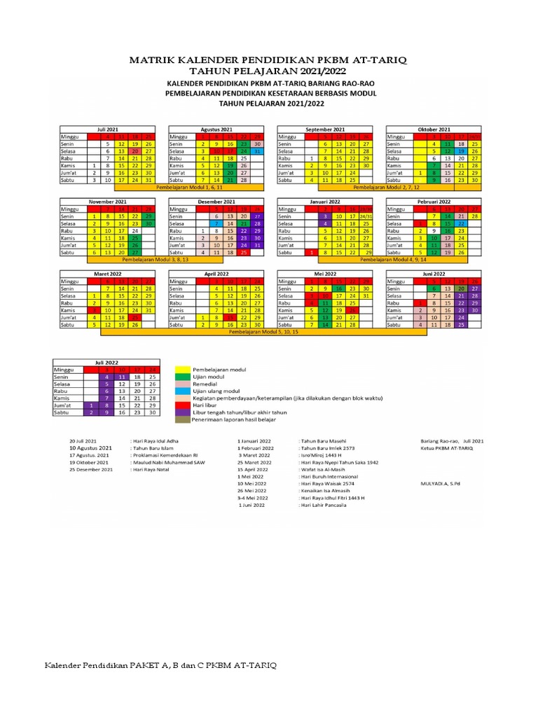Kalender Pendidikan PKBM At-Tariq 2021/2022 | PDF