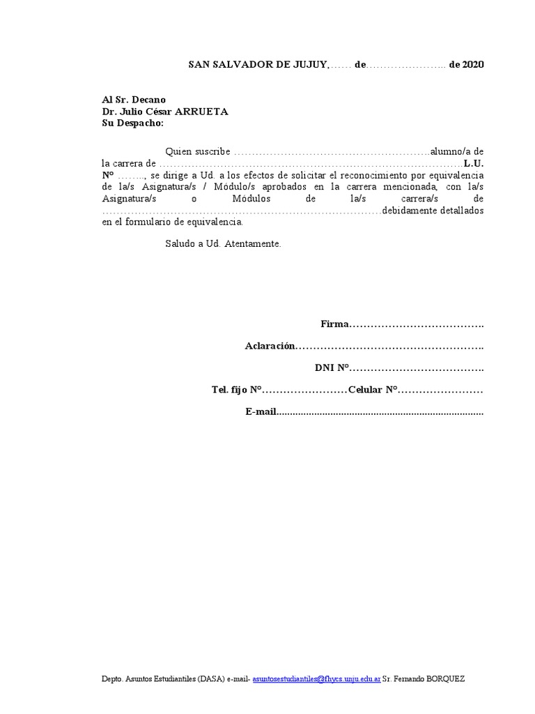 Modelo de Nota de Pedido de EQUIVALENCIA INTERNA | PDF