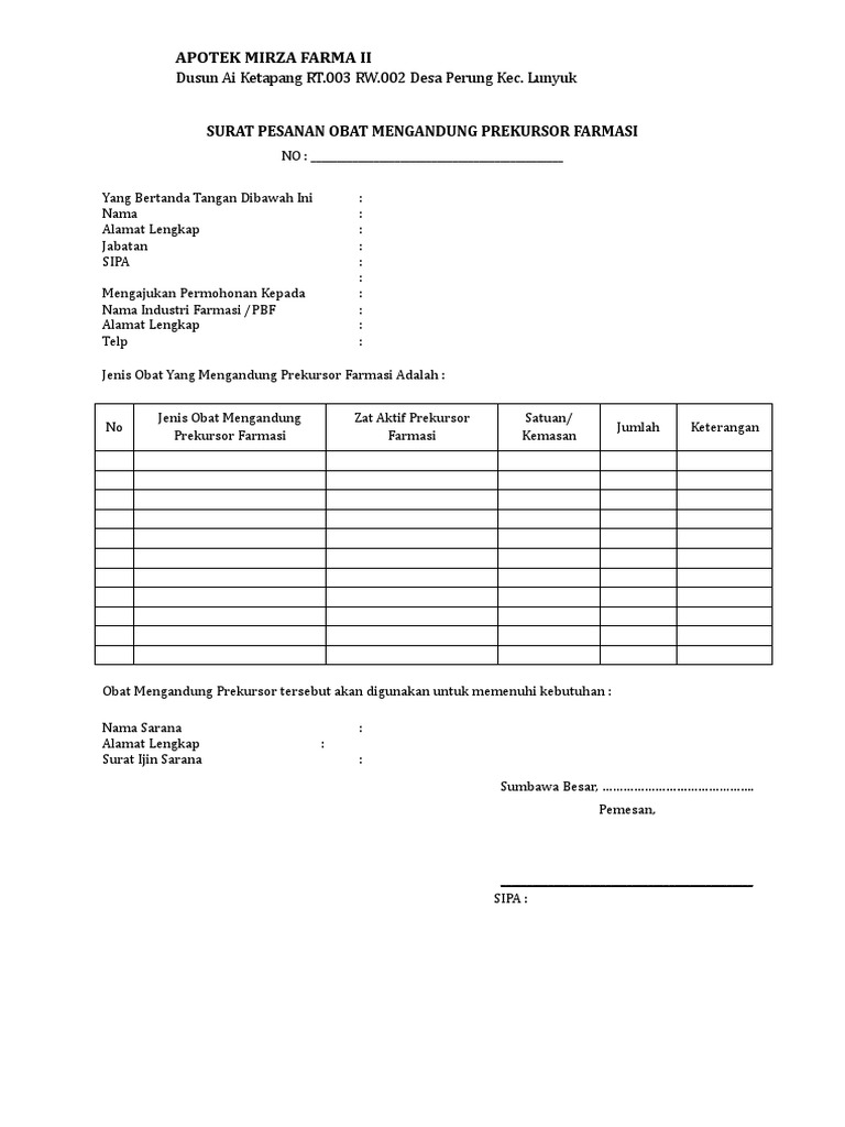 Surat Pesanan Obat Mengandung Prekursor Farmasi Ii | PDF