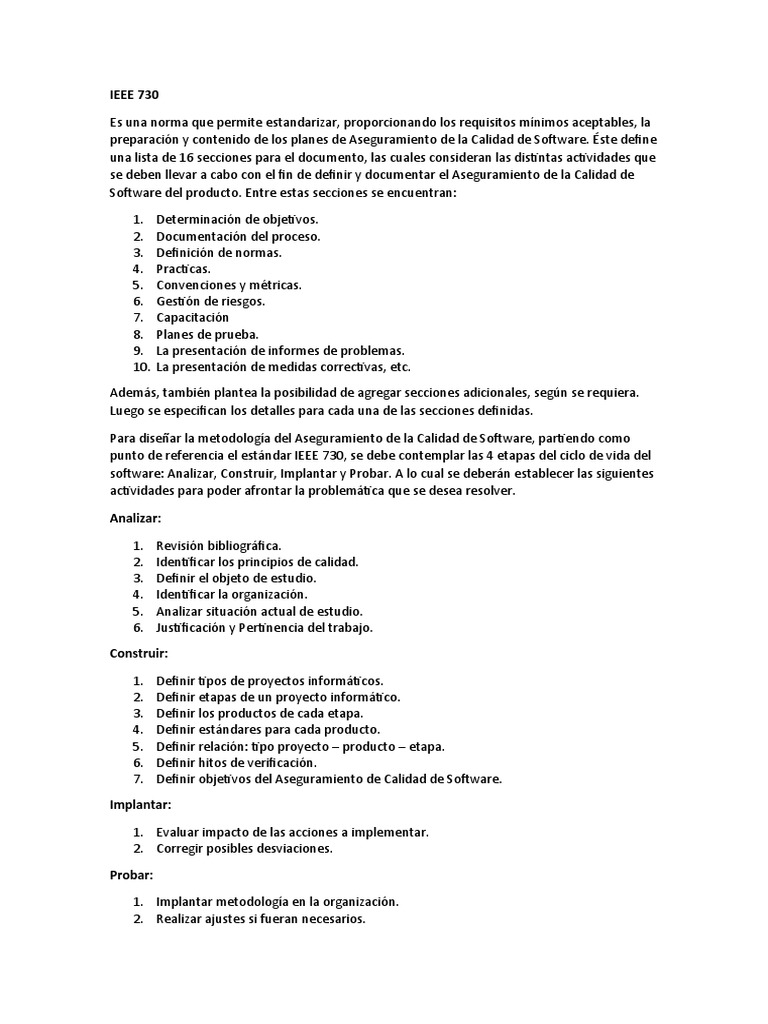 Estándar IEEE 730 en Aseguramiento de Calidad | PDF | Software ...