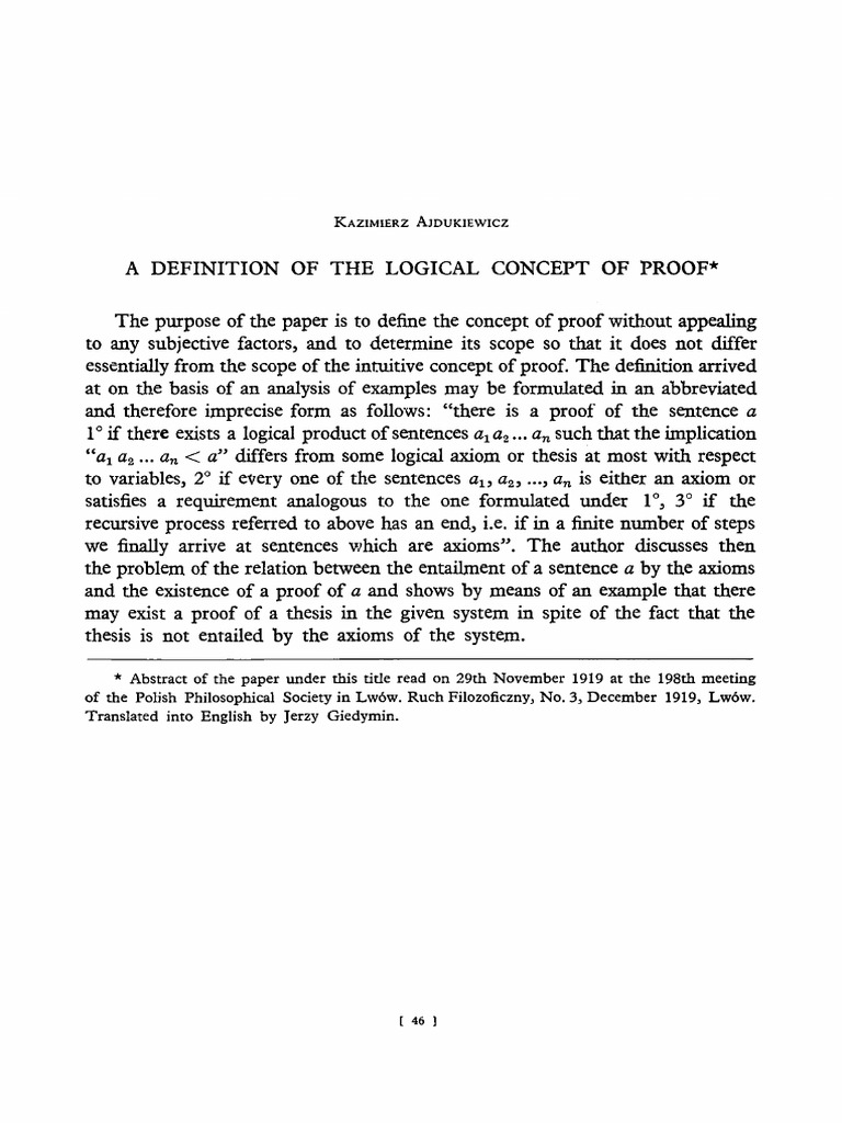 Defining the Logical Concept of Proof | PDF | Philosophy | Language ...