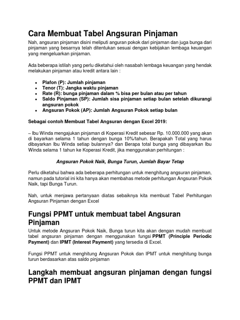Cara Membuat Tabel Angsuran Pinjaman | PDF