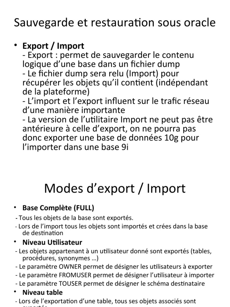Oracle | PDF | Base de données Oracle | Sauvegarde (informatique)