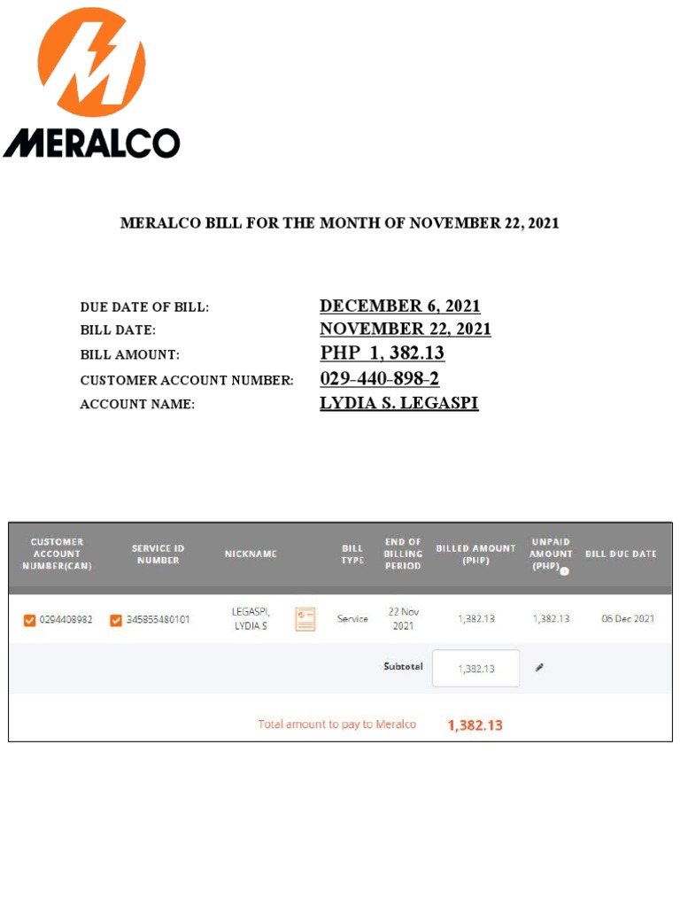 Meralco Bill Soa | PDF