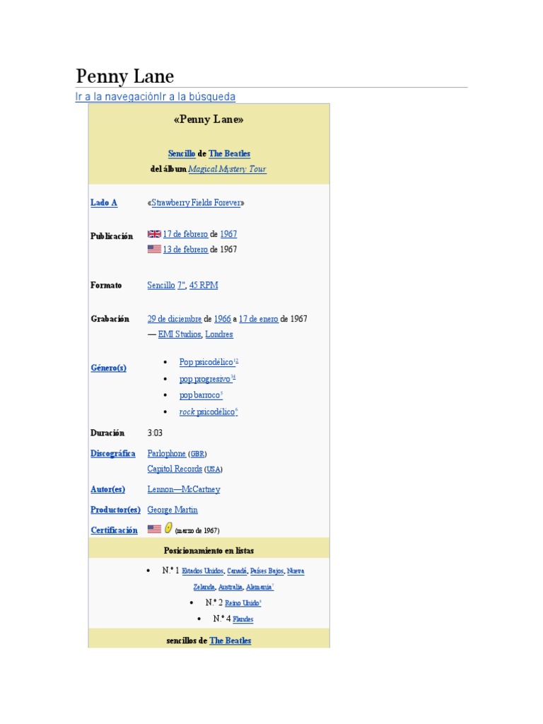 Penny Lane | PDF | Los Beatles | Canciones escritas