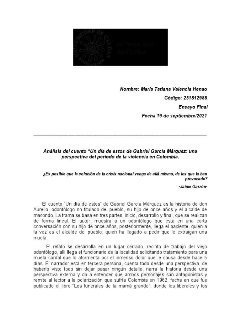 Análisis de "Un día de estos" de García Márquez | PDF | Gabriel García ...
