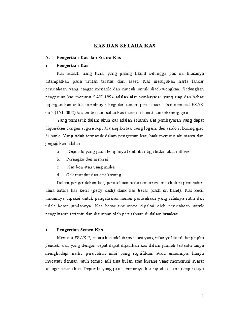 Pengertian Kas dan Setara Kas | PDF | Bisnis | Pengelolaan Keuangan & Uang