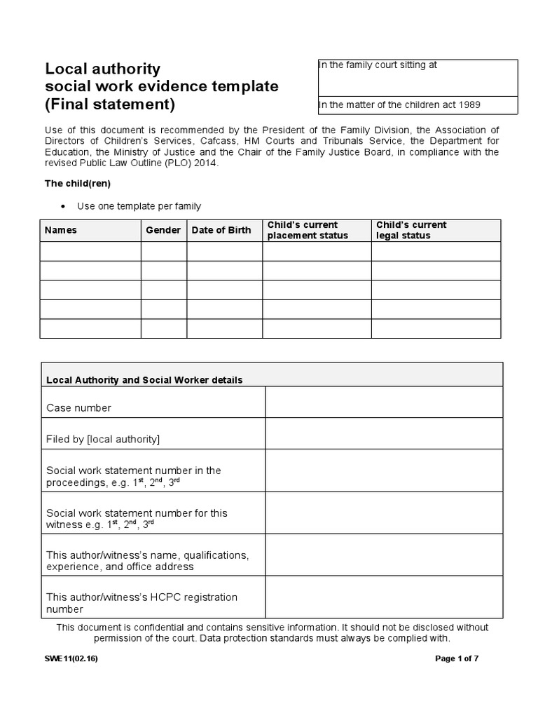 Local Authority Social Work Evidence Template (Final Statement) | PDF ...