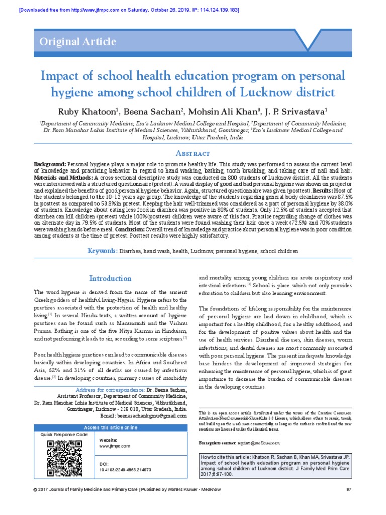 Impact of School Health Education Program On Personal | PDF | Hygiene ...
