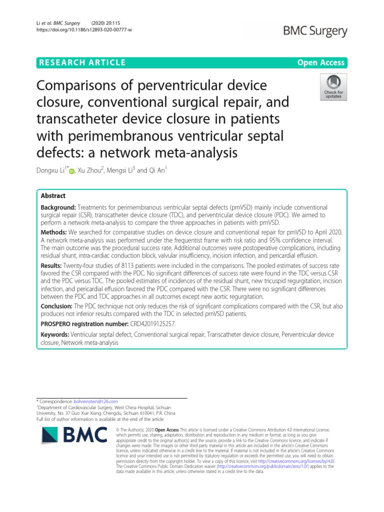 Comparison Vsd Closure Pdf Systematic Review Meta Analysis