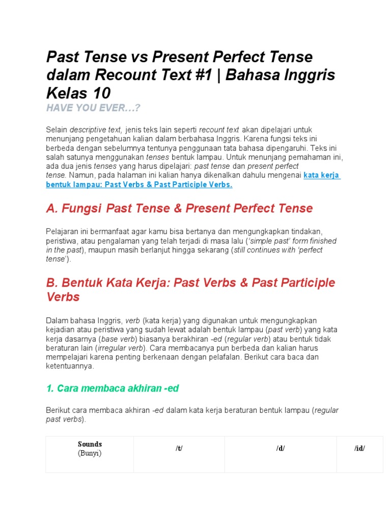 Past Tense vs Present Perfect | PDF | Seni & Disiplin Bahasa