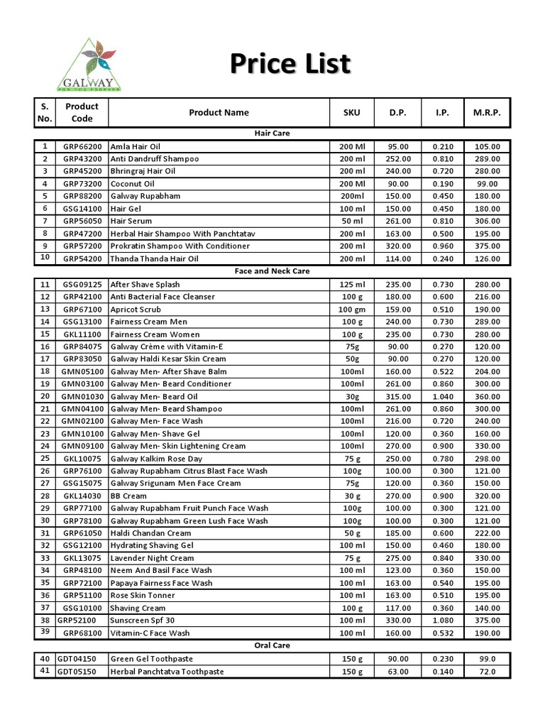Galway All Products Price List | PDF