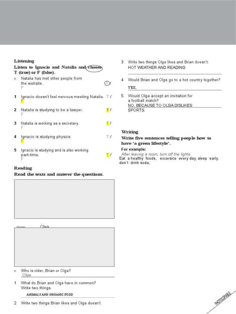 Open Mind Elementary Unit 6 Skills Test - Editable | PDF | Cognition