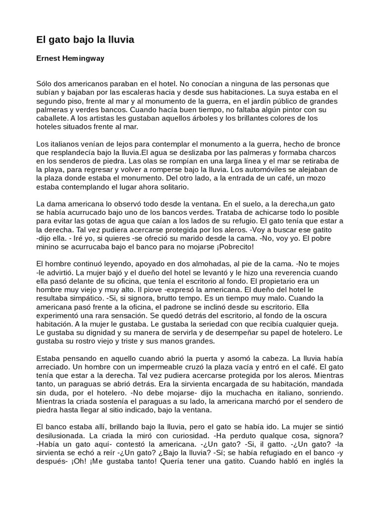 Hemingway Gato Bajo La Lluvia | PDF | Cuentos | Ernest Hemingway