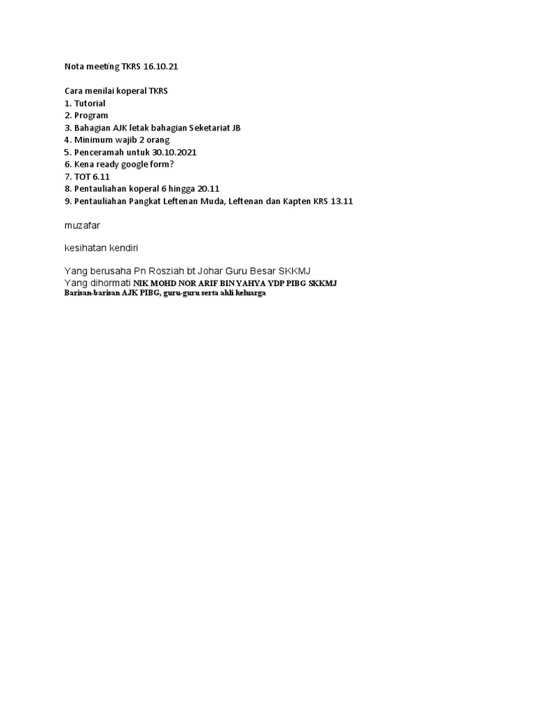 Nota Meeting TKRS 16 | PDF