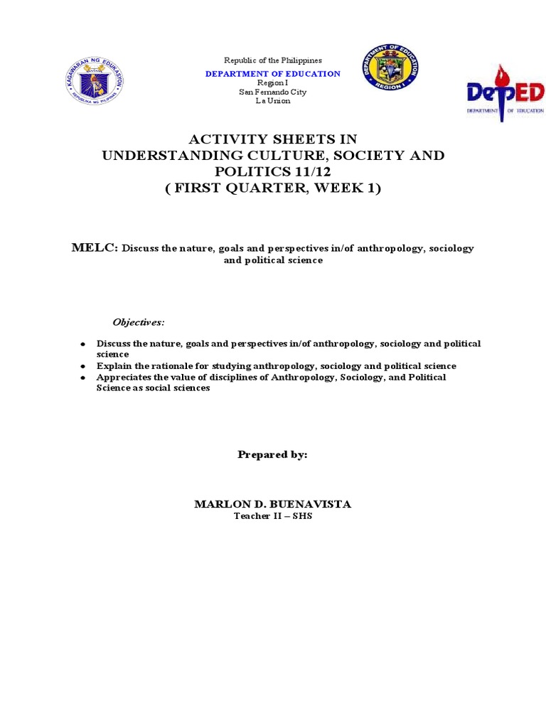 UCSP Activity Sheet | PDF | Anthropology | Sociology