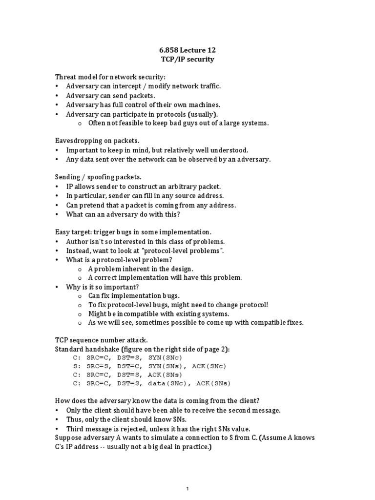 MIT6 858F14 Lec12 | PDF | Transmission Control Protocol | Denial Of Service Attack