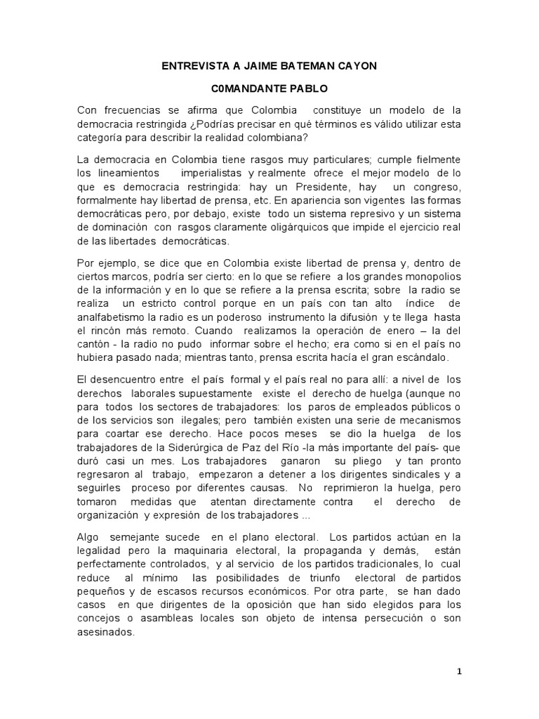 Entrevista A Jaime Bateman Cayon | PDF | Democracia | Ideologías políticas