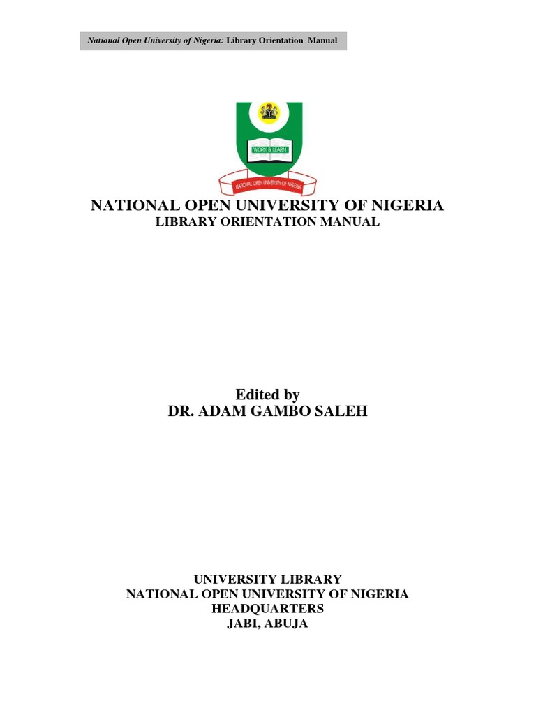 National Open University of Nigeria: Library Orientation Manual | PDF ...