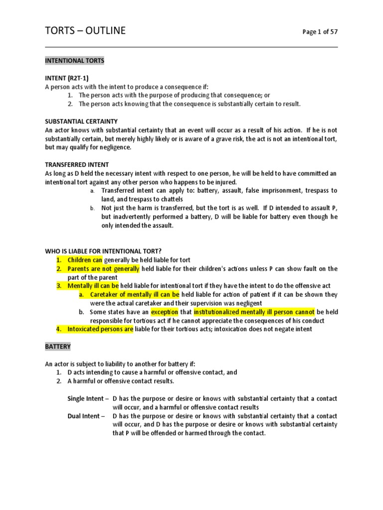 Best Torts Outline | PDF | Conversion (Law) | Standard Of Care