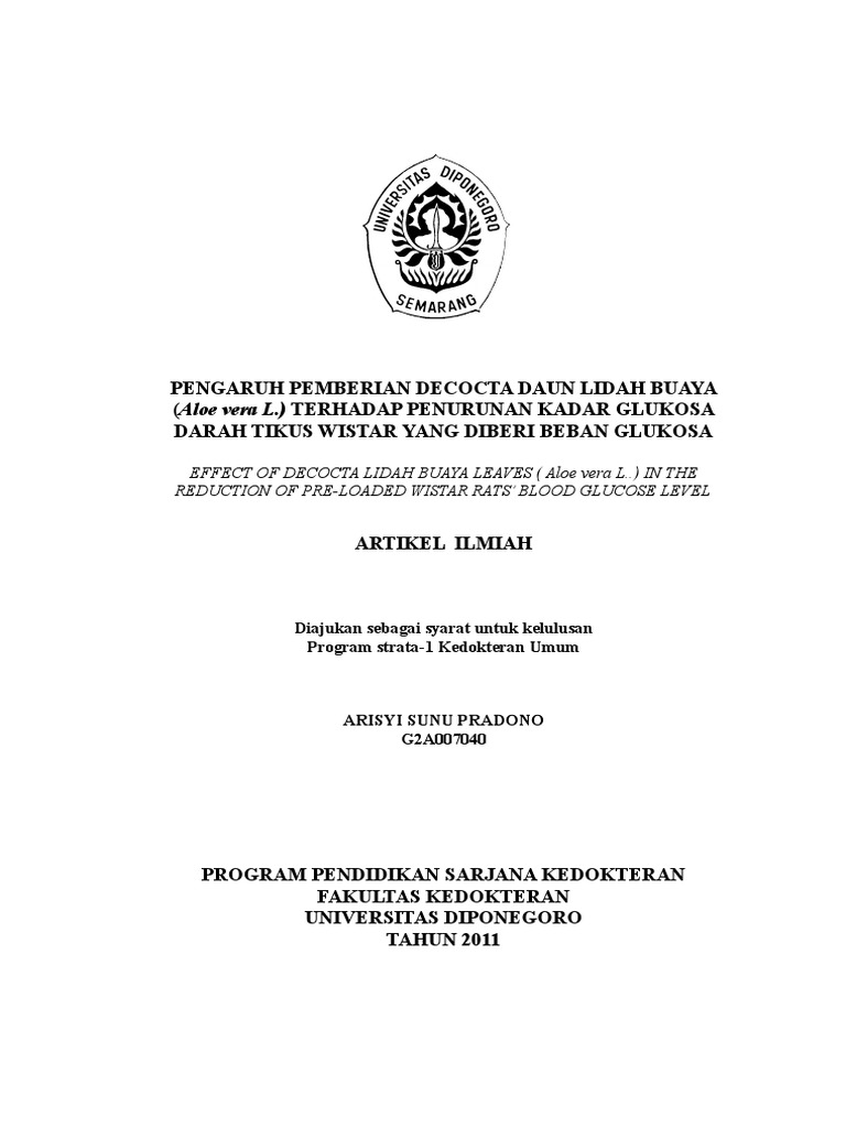 Pengaruh Pemberian Decocta Daun Lidah Buaya (Aloe Vera L.) Terhadap ...