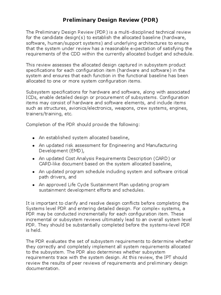 Preliminary Design Review (PDR) | PDF | Software Development | System