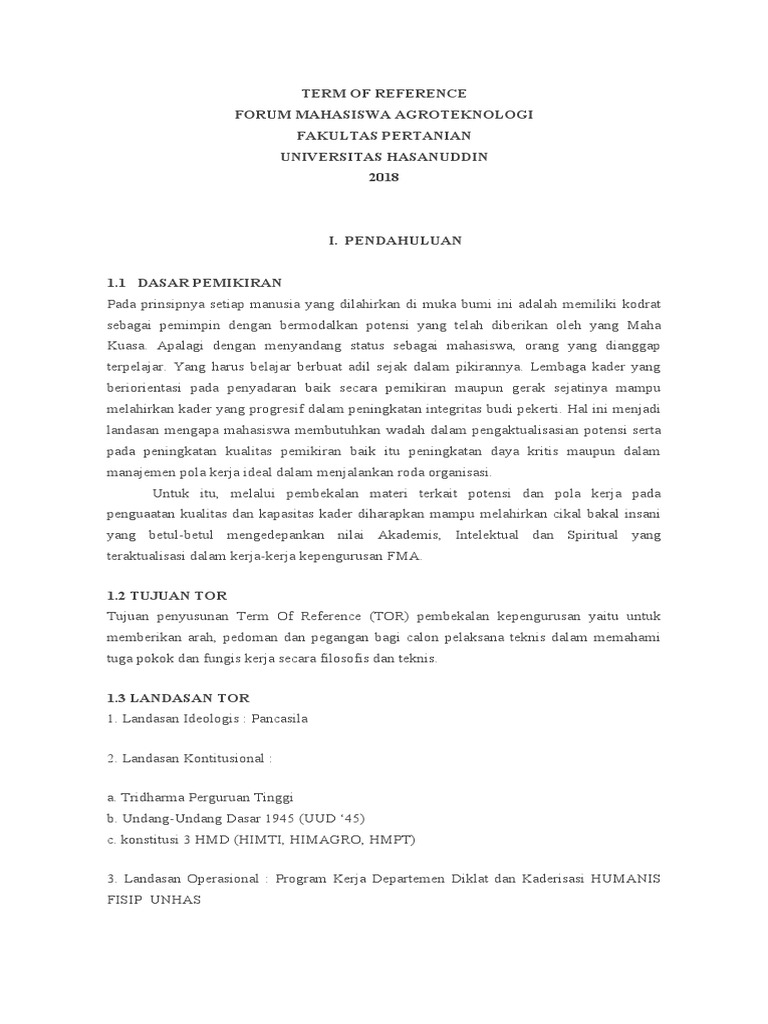 TOR Pembekalan Pengurus | PDF | Pengembangan Diri