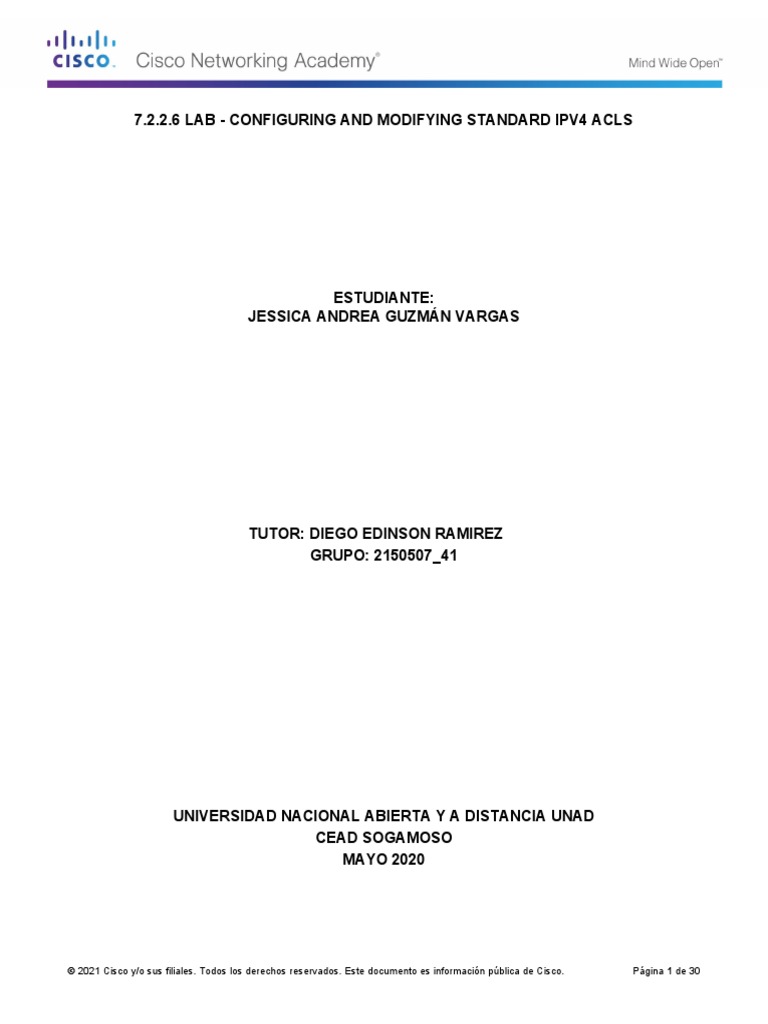 7.2.2.6 Lab - Configuring and Modifying Standard IPv4 ACLs - ILM | PDF | Enrutador (Computación ...