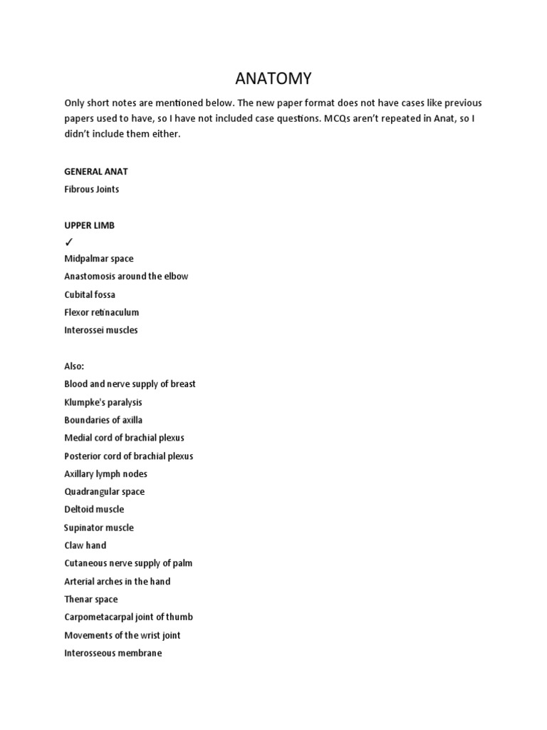 Anatomy Cheat Sheet | PDF | Knee | Neck