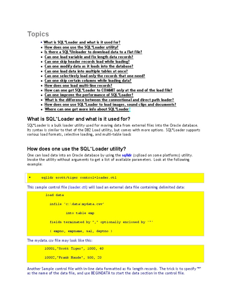 Topics: What Is SQL Loader and What Is It Used For? | PDF | Data Type ... Topics: What Is SQL Loader and What Is It Used For? | PDF | Data Type ...