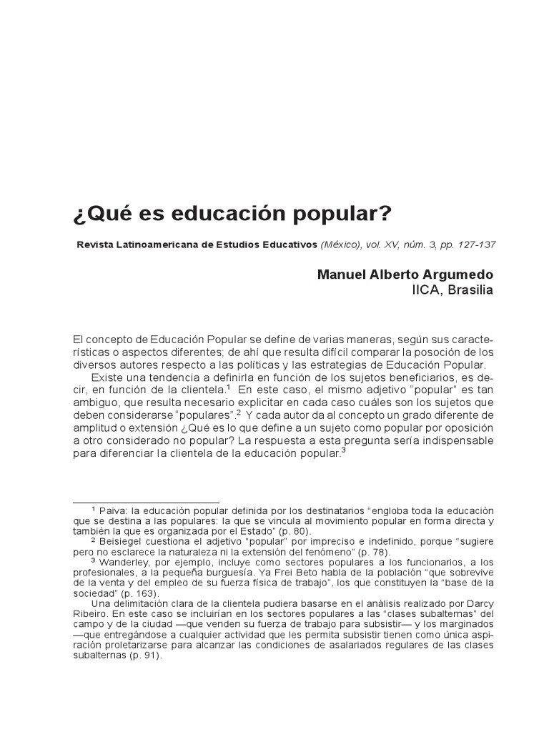¿Qué Es Educación Popular?: Revista Latinoamericana de Estudios ...